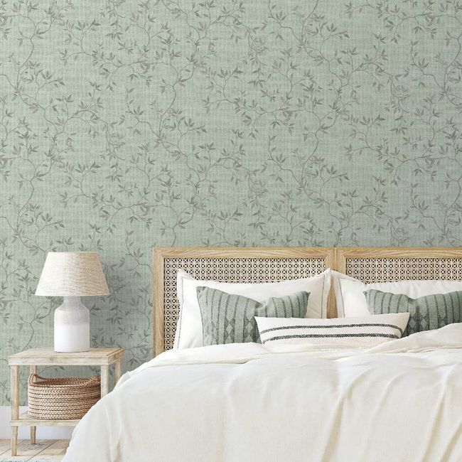 Japandi Leaf Green Floral Wallpaper 173574 | Darcy James